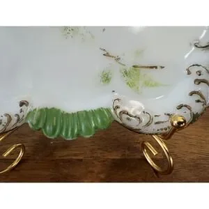 Accents | Antique Victorian Milk Glass Tray Green Gold Scroll Edge ...
